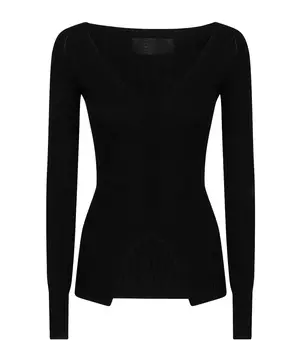 DONDUP V-neck Ribbed Knit Top - Black