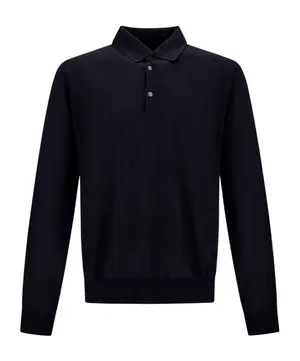 Herno Resort Polo Shirt In Wool And Silk Knit - Dark Blue