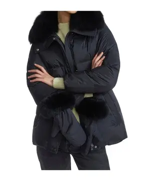 YVES SALOMON Waterproof Down Jacket With Fox Fur Trim