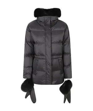 YVES SALOMON Waterproof Down Jacket With Fox Fur Trim - Black