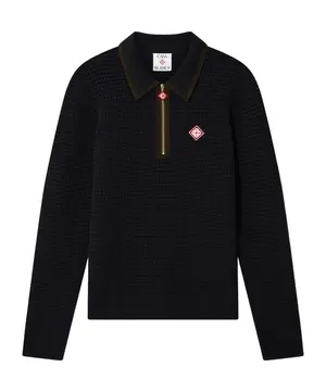 Casablanca Waffle-knit Zip-up Sweater - Navy
