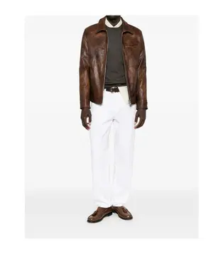 DONDUP Lapel-collar Zip-up Leather Jacket
