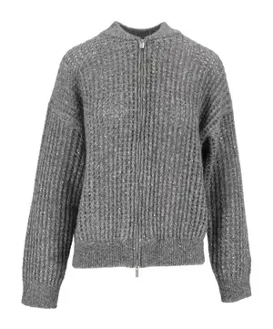 Peserico Long-sleeve Zip-up Sweater With Sequin Embellishment - Grey