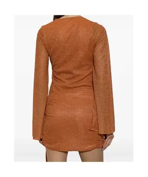 Oseree Lurex Mini Dress With Deep V-neck And Ring Detail