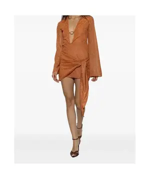 Oseree Lurex Mini Dress With Deep V-neck And Ring Detail