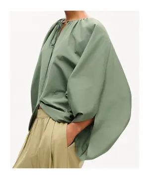 Kenzo Oversized Pleated Cotton Poplin Blouse