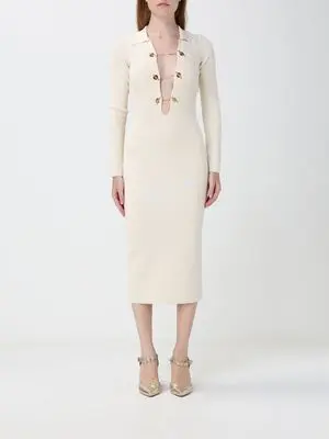 Elisabetta Franchi Slim-fit Midi Sheath Dress With V-neck And Chain Detail