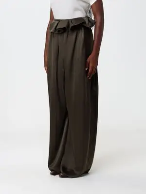 Khaite Kira High-waisted Wide-leg Satin Trousers With Drawstring - Green