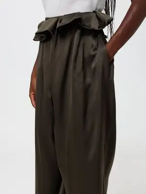 Khaite Kira High-waisted Wide-leg Satin Trousers With Drawstring - Green