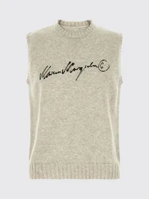 MAISON MARGIELA Crewneck Wool Blend Knit Vest With Contrast Logo