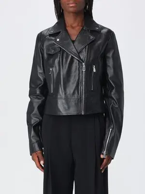 Pinko Cropped Lamb Nappa Biker Jacket With Asymmetric Zip - Black