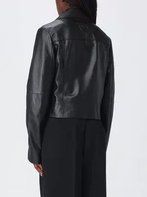Pinko Cropped Lamb Nappa Biker Jacket With Asymmetric Zip - Black