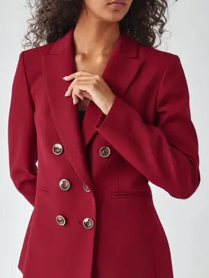Pinko Alexia Cropped Double-breasted Crêpe Blazer With Rever Collar - Red