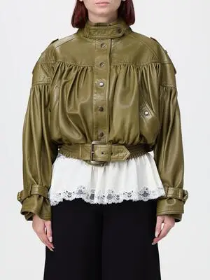 Chloé Cropped Lambskin Leather Jacket With Shoulder Epaulettes - Sage