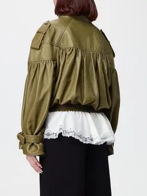 Chloé Cropped Lambskin Leather Jacket With Shoulder Epaulettes - Sage
