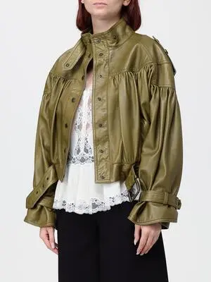 Chloé Cropped Lambskin Leather Jacket With Shoulder Epaulettes - Sage