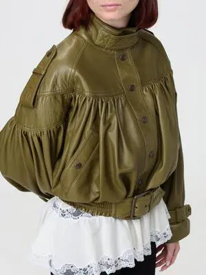 Chloé Cropped Lambskin Leather Jacket With Shoulder Epaulettes - Sage