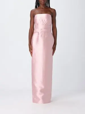Solace London Off-the-shoulder Satin Gown With Slit - Pink