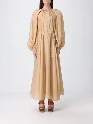 Zimmermann Mahon Long Silk Tunic With Balloon Sleeves And Embroidery - Champagne