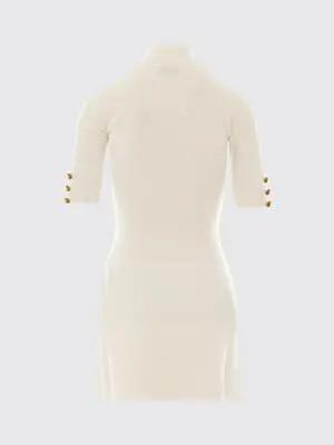 Elisabetta Franchi Knit Mini Dress With Pussy-bow Collar And Pockets - White