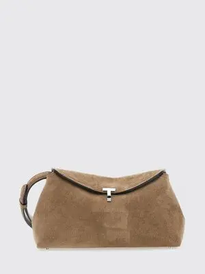 TOTEME T-lock Suede Clutch With Metallic Monogram Beige