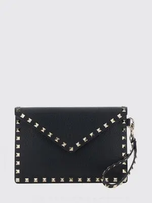 Valentino Garavani Rockstud Grained Leather Envelope Clutch - Black