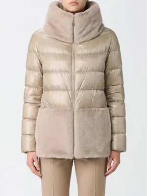 Herno Short Ultralight Nylon Down Jacket With Faux Fur Details - White