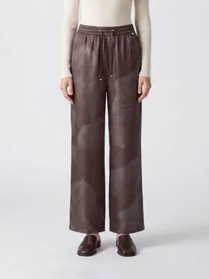 Herno Floral Print Silk Straight-leg Trousers With Drawstring Waist