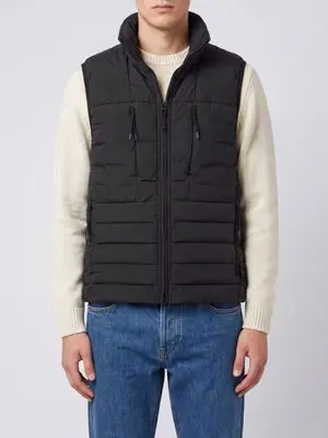 Stone Island Quilted Nylon Vest With Funnel Neck And Compass Logo - Black