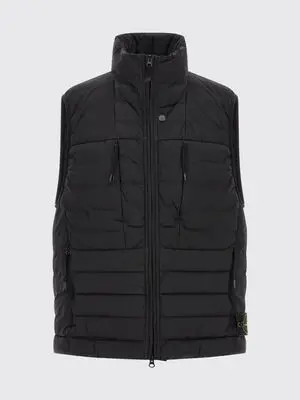 Stone Island Quilted Nylon Vest With Funnel Neck And Compass Logo - Black