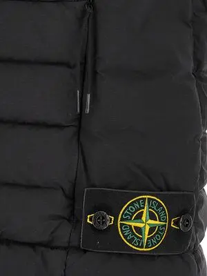 Stone Island Quilted Nylon Vest With Funnel Neck And Compass Logo - Black