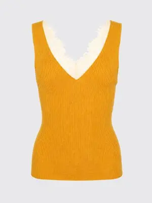 Pinko Sleeveless V-neck Lace Trim Top