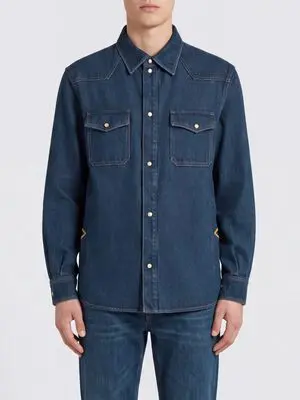 Valentino Garavani Slim Fit Cotton Denim Shirt With Metallic Logo