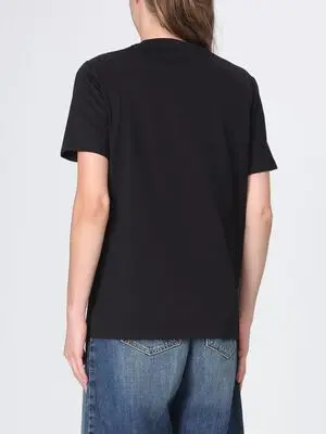 Elisabetta Franchi Cotton T-shirt With Applied Metallic Logo - Black