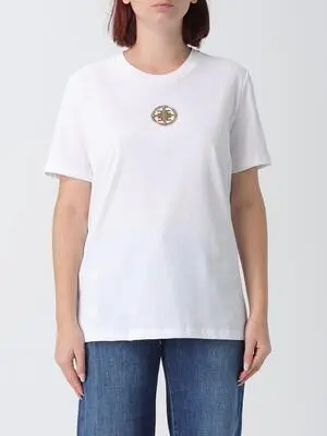Elisabetta Franchi Cotton T-shirt With Applied Metallic Logo White