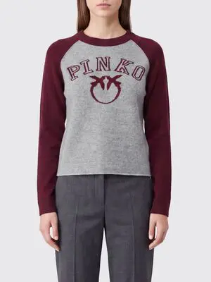 Pinko Slim Fit Wool And Cashmere Crewneck Jumper With Love Birds Logo - Grey