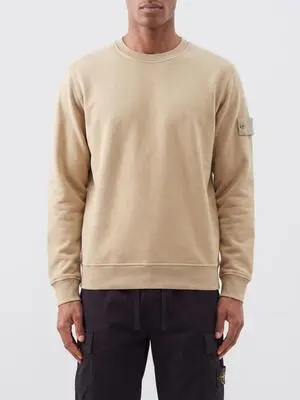 Stone Island Cotton Jersey Crewneck Sweatshirt With Compass Logo Patch - Beige