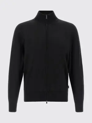 BOSS Slim Fit Virgin Wool Zip-up Turtleneck Cardigan - Black