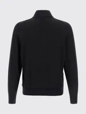 BOSS Slim Fit Virgin Wool Zip-up Turtleneck Cardigan - Black