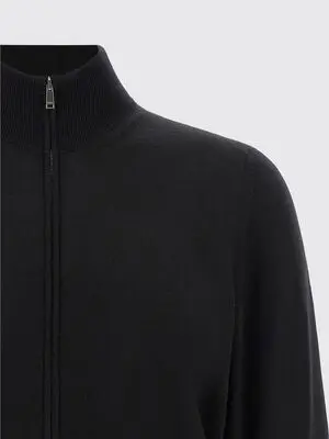 BOSS Slim Fit Virgin Wool Zip-up Turtleneck Cardigan - Black