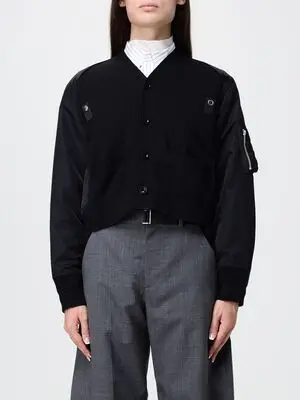 Sacai Sacai Bi-Color Cotton And Nylon Zip Pocket Cardigan Black
