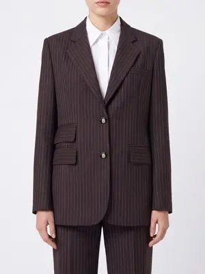 Elisabetta Franchi Single-breasted Wool Blend Pinstripe Blazer - Brown
