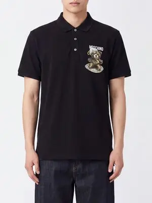 Moschino Short-sleeved Cotton Polo With Teddy Bear Print Black