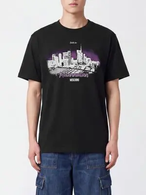 Moschino Short-sleeved Cotton T-shirt With Graphic Print - Black