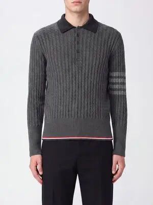 Thom Browne 4-bar Slim Fit Long-sleeved Virgin Wool Polo - Grey
