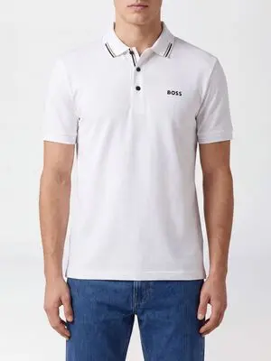 BOSS Short-sleeved Cotton Polo Shirt With Contrasting Logo - White