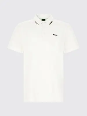 BOSS Short-sleeved Cotton Polo Shirt With Contrasting Logo - White
