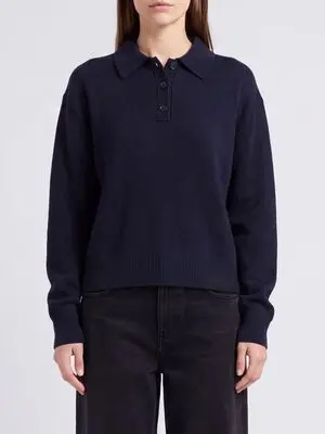 ANINE BING Long-sleeved 100% Cashmere Knit Polo Shirt