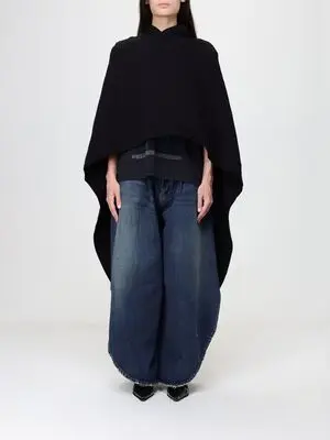 Balenciaga Oversized Long Cotton Cape With Hood And Asymmetrical Hem - Black
