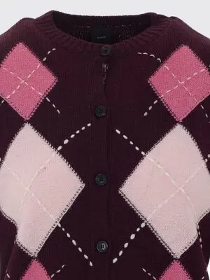 Pinko Argyle Wool And Cashmere Cardigan - Red